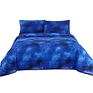 SDIII 3PCS Blue Galaxy Comforter Set Twin, Bed in a Bag Space Comforter Twin for Girls Boys Teens and Kids, Cooling and Soft Bed Set on Amazon, Twin
