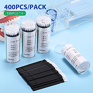 400 Pcs Disposable Dental Micro Applicators Fluoride Applicator with Dispenser, Black Bendable Applicator Brush Microbrush Applicator Tips Dental