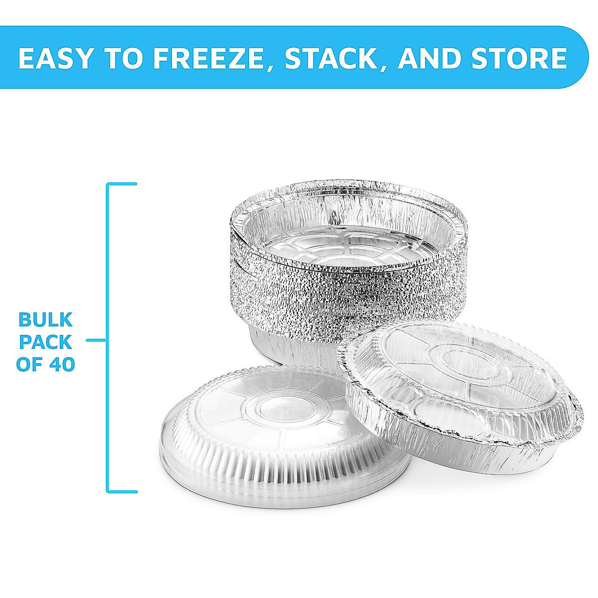 MontoPack 9” Round Aluminum Foil Pans with Clear Lids | Disposable Containers with Straight Walls for Storing, Baking, Meal Prep & Reheating | Freezer & Oven Safe, Recyclable | 40 Pack of Tins