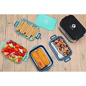 TWOKIWI Bento Box Adult Lunch Box – Lunch Containers for Adults – 7 Cup Bento Lunch Box with 3 Compartments & Fork, Microwave,Dishwasher & Freezer Safe (Ocean Blue)