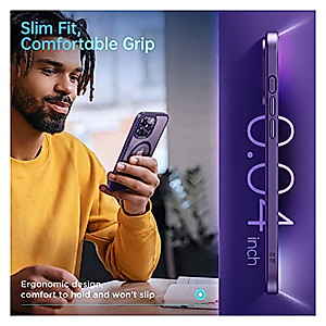 JUESHITUO for iPhone 14 Pro Case [Not Yellowing] [10FT Military Grade Protection] [No.1 Strong Magnets] Magnetic Slim Clear Compatible with iPhone 14 Pro Protective Case 6.1 inch 2022, Deep Purple