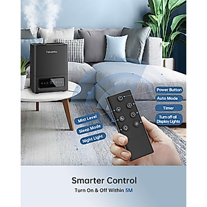 FABULETTA Top Fill Humidifiers for Bedroom, 5L Cool Mist Air Humidifiers with Remote Control, 3 Mist Levels, Essential Oil Diffuser, 2.4Mhz Ultrasonic, Auto Mode, Quiet Sleep ＆ Night Light(Black)
