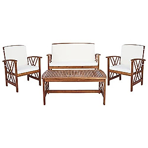 SAFAVIEH Outdoor Collection Fontana Natural/ Beige 4-Piece Conversation Patio Set with Cushions