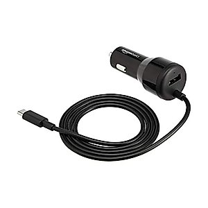 Amazon Basics 30W USB Car Charger, 1 USB-C (18W) Cable with Power Delivery and USB-A (12W) Port - Black