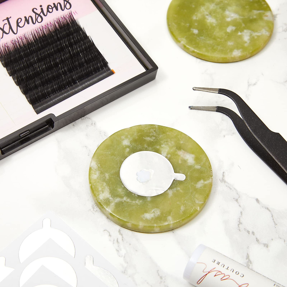 1500 Disposable Eyelash Stickers and 2 Jade Stones for Lash Glue, Tech Supplies