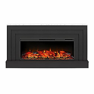 Ameriwood Home Lynnhaven Wide Mantel with Linear Electric Fireplace, Matte Black