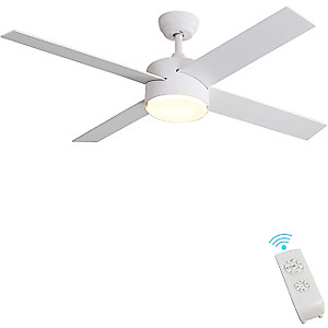 FINXIN Indoor Ceiling Fan Light Fixtures Remote LED 52 White Ceiling Fans for Bedroom,Living Room,Dining Room Including Motor,4-Blades,Remote Switch
