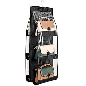 Emoly Hanging Handbag Organizer Dust Proof Storage Holder Bag Wardrobe Closet for Purse Clutch with 6 Larger Pockets for Organizing and Storing Women Handbags（Black）