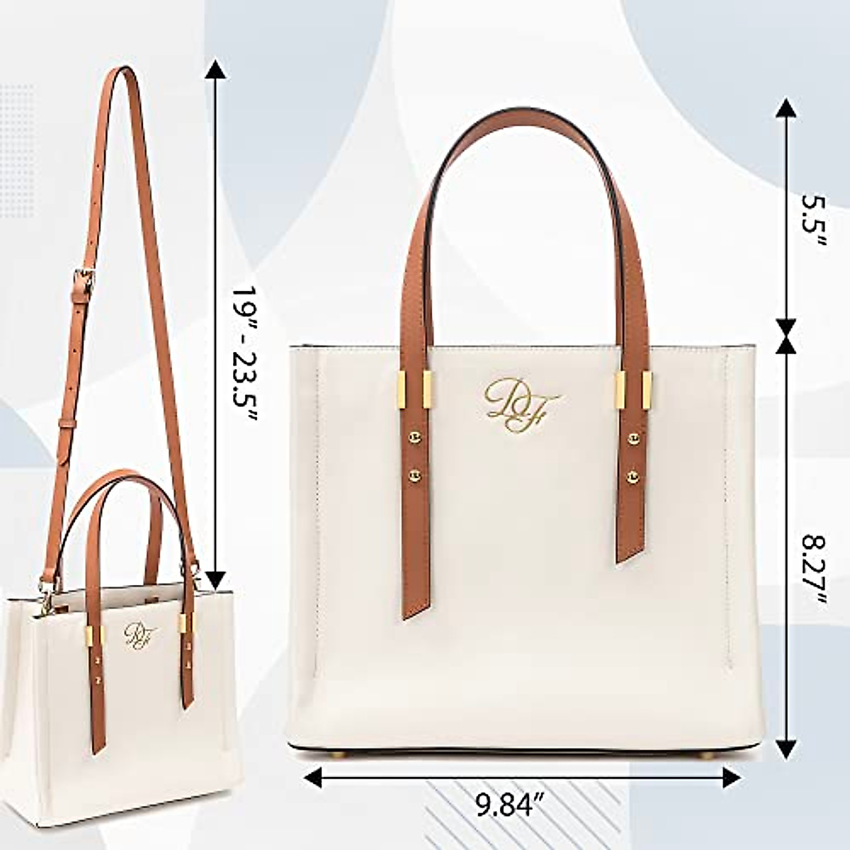 DamiFriends Genuine Leather Mini Tote Bag for Women Small Top Handle Shoulder Bag with Zipper Closure (White Brown)