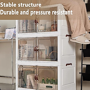 4 Tier Plastic Storage Bins with Lids 32QT, Stackable Storage Bins with Wheels,Foldable Storage Boxes,Collapsible Storage Bins, Closet Organizers and Storage Containers for Bedroom,Dorm