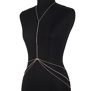 Rhinestone Body Chains Jewelry For Women Sexy Belly Waist Chain Bikini Beach Accessories (Gold color)