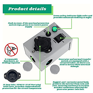 Sintron ST-016 Generator Transfer Switch, 15 Amp 120V Weatherproof Generator Manual Transfer Switch with Circuit Breaker, ETL Listed