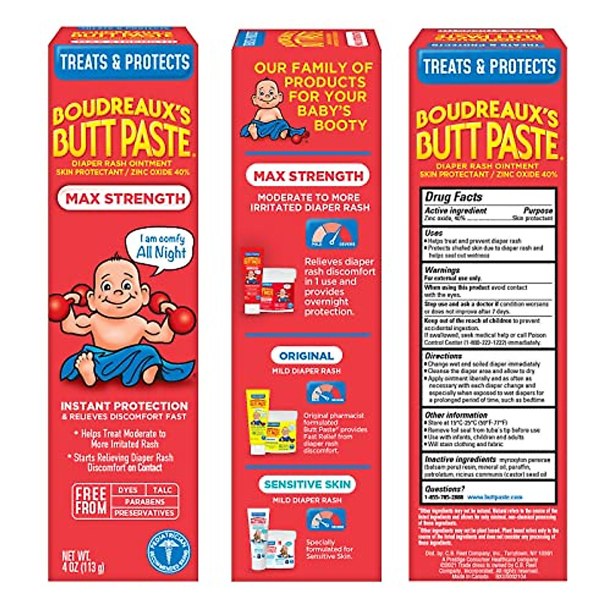 Boudreaux's Butt Paste Diaper Rash Ointment Variety Pack (1-4 oz Maximum Strength, 1-4 oz Natural Aloe)