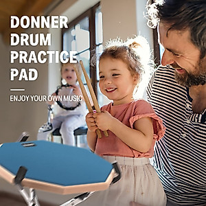Donner 12 Inches Drum Practice Pad Silent Drum Pad Set Blue 2-Sided With Drum Sticks