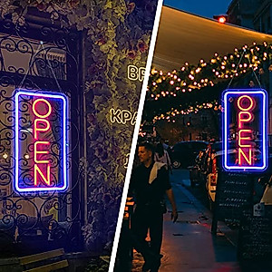 Open Signs for Business,Neon Open Sign Led,16.5"x 9",with Open/Closed Bussiness Hour Sign Set,Light for Bar Coffee Salon Store Window,12V/2A Adapter with ON/OFF Switch (Blue/Red Vertical)
