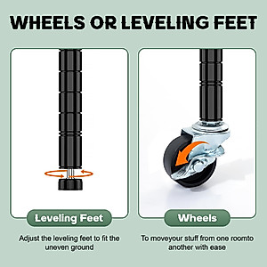 BSFHH Tool Utility Shelves, 7-Tier Adjustable Wire Shelving Unit Storage Shelves Heavy Duty Storage Rack with Wheels