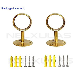 NELXULAS Golden Brushed Stainless Steel Heavy Duty Closet Rod,Curtain Rod End Supports Socket, Flange Rod Holder Closet Pole with Matching Screws (2 INCH)