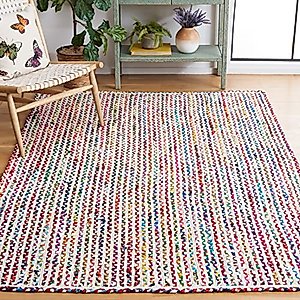 Safavieh Braided Collection Accent Rug - 4' x 6', Ivory & Multi, Handmade Farmhouse Cotton, Ideal for High Traffic Areas in Entryway, Living Room, Bedroom (BRD261A)