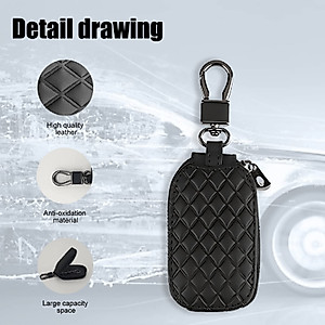 Car Key Case, Universal Key Fob Cover Case, Leather Car Key Smart Keychain Holder Anti Scratch Cover Protector with Zipper and Metal Hook(Black Plaid)