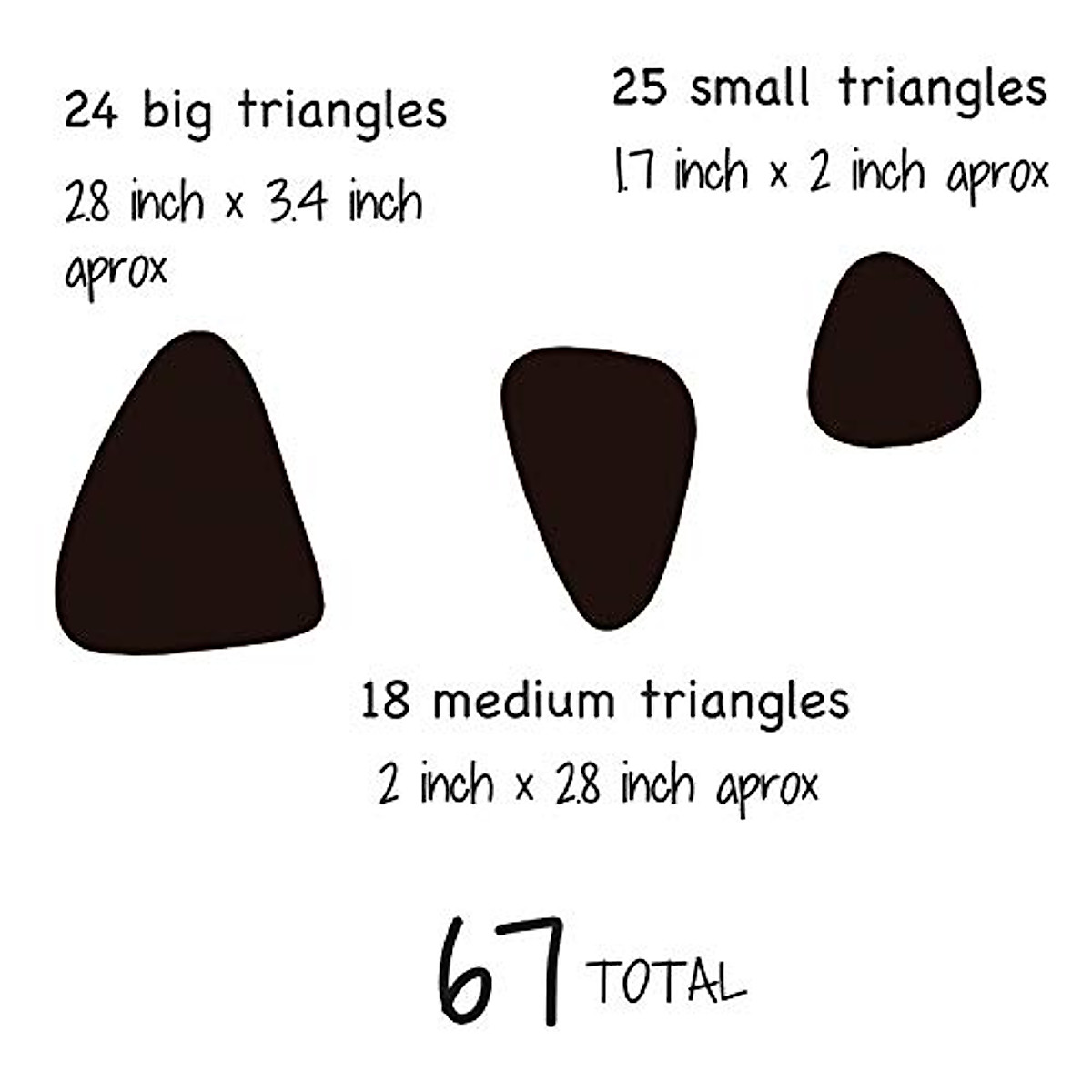 The Boho Design Vieli Arte Filled Triangles Hand Drawn. Wall Vinyl Sticker Decal Decor Nursery 67 psc. Adhesive Tribal Triangle for Kids Baby Bedroom Decoration (Black)