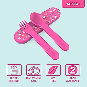 Bentgo® Kids Utensil Set - Reusable Plastic Fork, Spoon & Storage Case - BPA-Free Materials, Easy-Grip Handles, Dishwasher Safe - Ideal for School Lunch, Travel, & Outdoors (Rainbows and Butterflies)