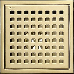 TRUSTMI 6 Inch Square Shower Floor Drain with Removable Grid Grate Cover, SUS 304 Stainless Steel,Brushed Gold