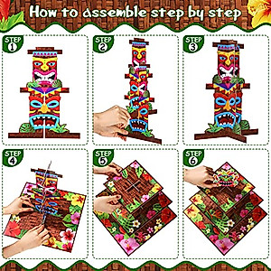 3 Tier Hawaiian Cupcake Stand Tiki Torch Cupcake Holder Luau Theme Cake Holder Decorations Tropical Cupcake Dessert Holder for Summer Pool Beach Birthday Party Supplies (1 Pack)