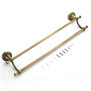 Bath Towel Bar Bathroom Hardware Bathroom Pendant, Brass Material European Bathroom Antique Towel Rack Double-Rod Towel Rail Towel Holder