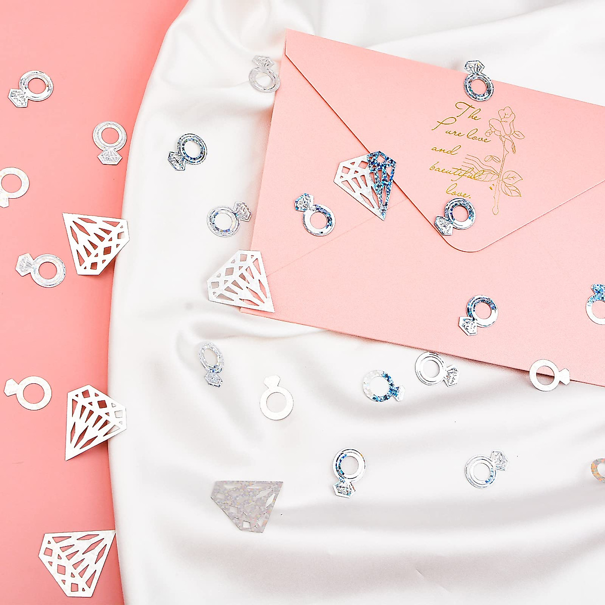 URROMA Wedding Decorations for Tables, Glitter Diamond Confetti Engagement Party Decorations Table Confetti for Bridal Shower Bachelorette Birthday Decorations, Silver