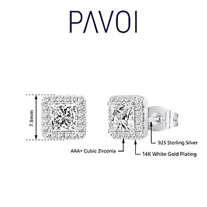 PAVOI 14K Gold Plated Sterling Silver Post Brilliant Round Faux Diamond Princess Cut Earrings - Premium Cubic Zirconia in White Gold