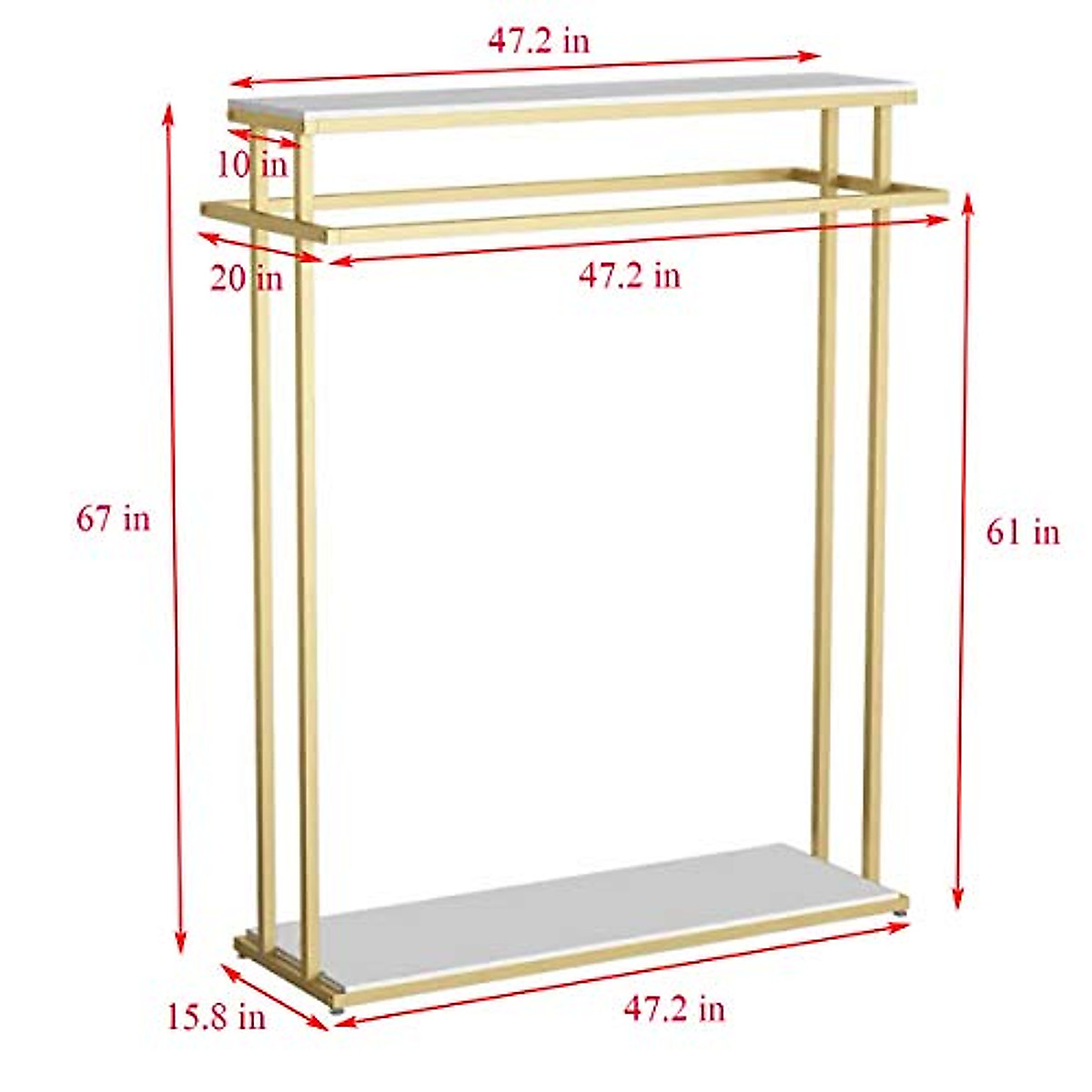 MDEPYCO Clothing Store Rolling Garment Rack with Wheel,Commercial Grade Nakajima Clothes Display Rack,Floor-Standing Double Hanging Rods Hangers Clothes Shelves (Gold with Wooden Boards, 47.2" L)