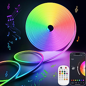 12v RGB Led Light Strip,Flexible Led Strip Lights IP65 Waterproof Cuttable Led Neon Flex Alexa WiFi Compatible Silicone 16.4ft Color Changing Bluetooth Phone App Control with Remote for Party DIY