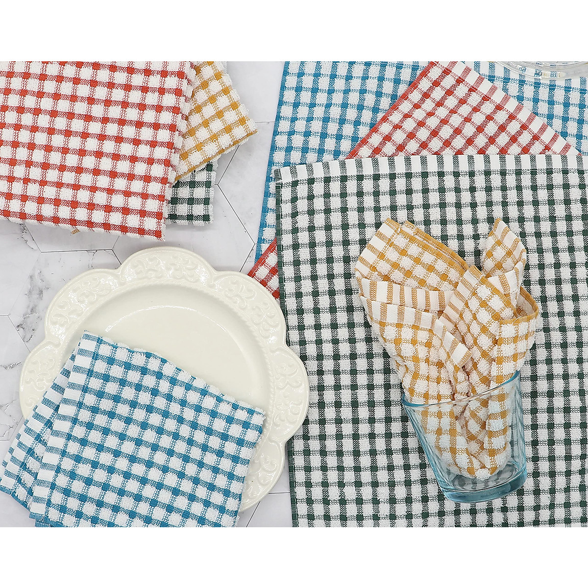 HFGBLG Cotton Cleaning Rags Terry Dish Cloths for Washing Dishes, Set of 8 Dish Rags for Cleaning, Light and Soft Dish Towels for Kitchen Drying Dishes, 11.8 Inch x 11.8 Inch (Mix Color)