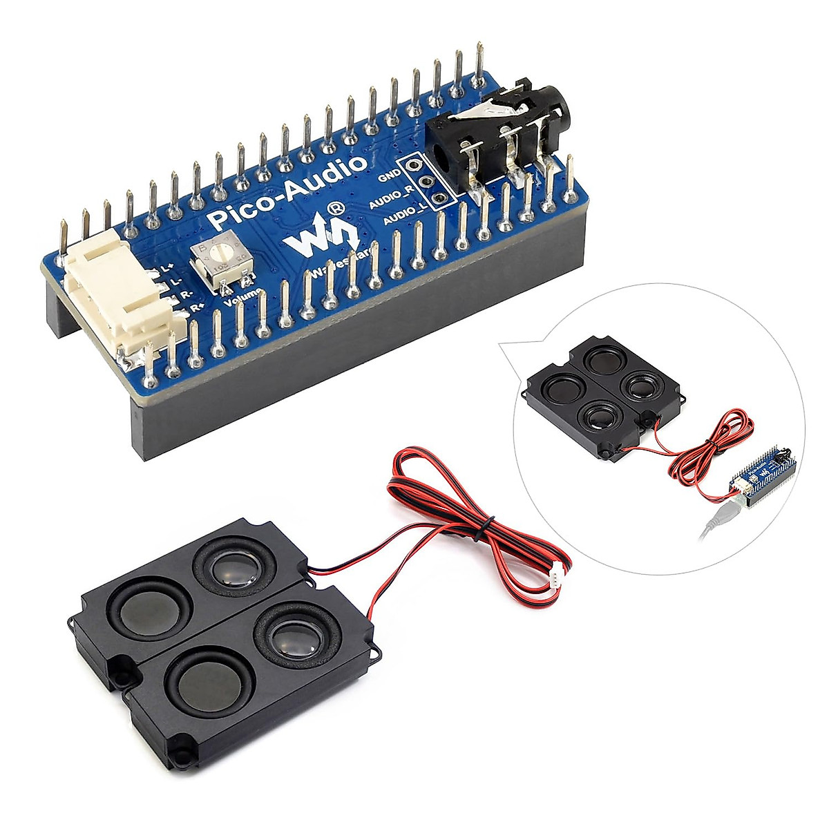Waveshare Audio Expansion Module for Raspberry Pi Pico Wide Range Audio Sampling Rate Headphone and Speaker Signal Output at The Same Time
