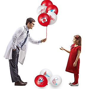 48 Pieces Nurse Balloons 12 Inch Red and White Nursing Latex Balloons Nurse Graduation Decoration for Nurse Party Decoration Supplies