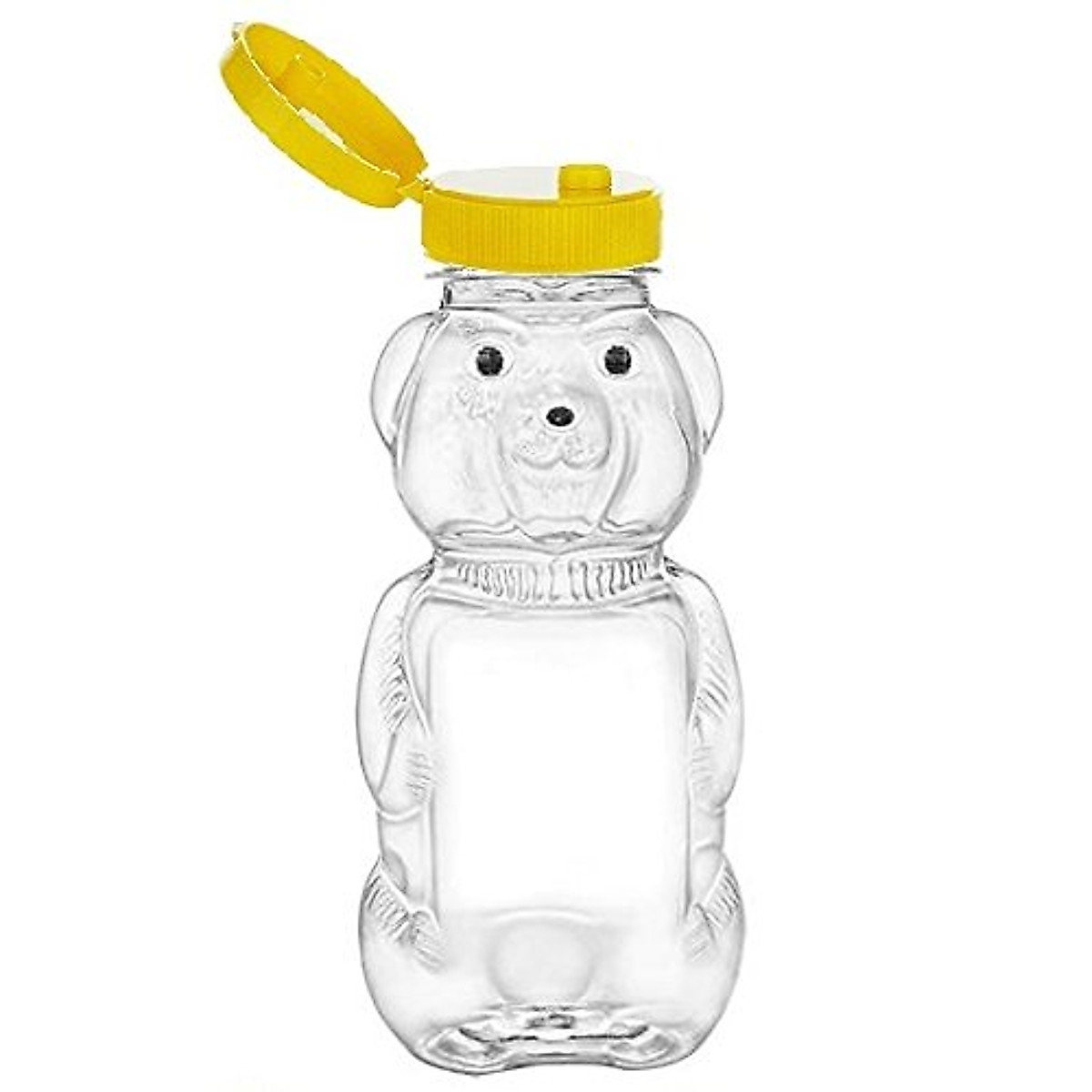 Nakpunar 18 Pack 8 fl oz Plastic PET Honey Bear Jars, Squeeze Bottles with Yellow Flip-Top Dispenser Caps w/Seals - Holds 12 oz Honey by Weight - BPA Free, Refillable and Made in USA