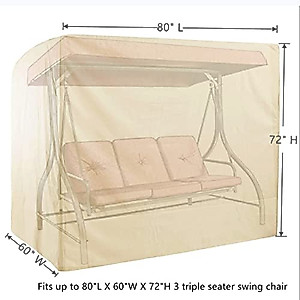 UHousDeco Outdoor 3 Triple Seater Hammock Patio Swing Chair Cover, Water-Resistant, All Weather Protection, Beige Color