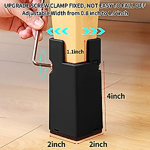 Ezprotekt 4 Inch Bed and Furniture Risers with Screw Clamp, Sofa Tables Chair Risers Only fit for Right Angle Chair Leg, Adjustable Leg Width from 0.8''–1.6'', Supports 20,000 lbs (Black, 4 Pack)