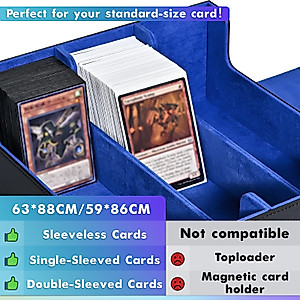 UAONO Card Storage Box for Trading Cards, 1800+ PU Leather Commander Card Deck Case, Magnetic Closure Card Holder Fits for Magic Game Cards (Black&Blue)