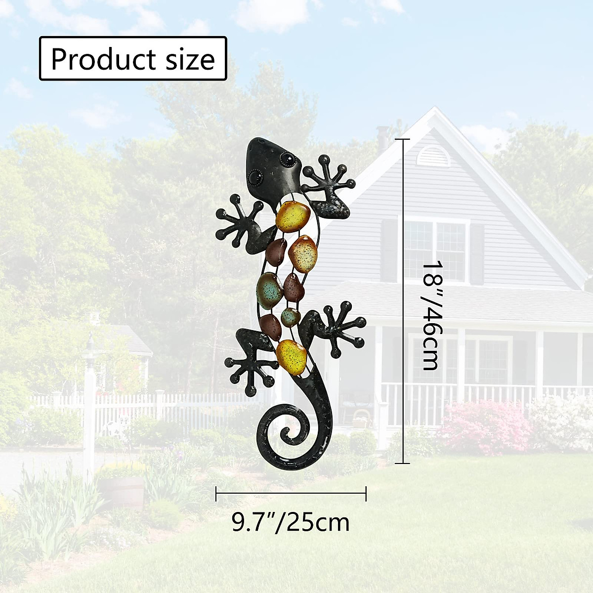 LIFFY Metal Gecko Wall Art Decor, 18 Inches Large Hang Sculpture for Outdoor Patio Decor, Camper Decorations for Inside, Garden Art Lizard for Bedroom, Living Room, Fence, Yard