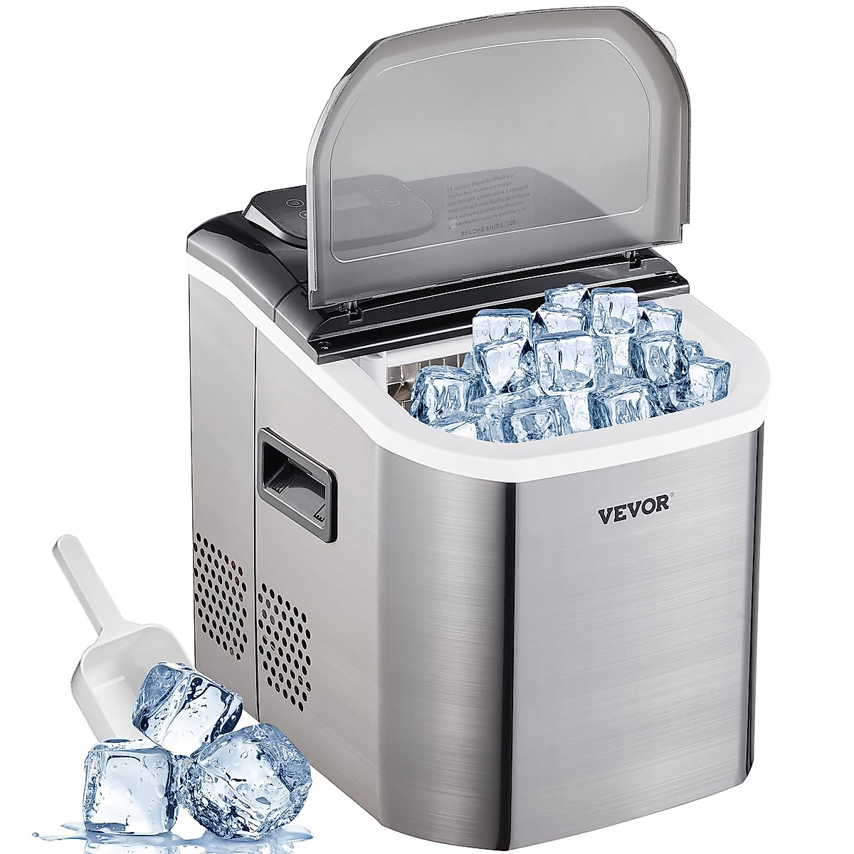 VEVOR Countertop Ice Maker, 40LBS/24H, Stainless Steel Crystal Clear Cube, Portable Ice Making Machine with LCD Display Control Panel and Ice Scoop for Home Bars Parties Commercial Use