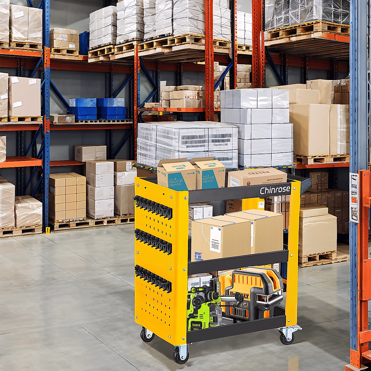 3 Tier Rolling Tool Cart on Wheels, Heavy Duty Utility Tool Cart with Pegboard,Tool Cart for Mechanics, Garage, Warehouse, Workshop