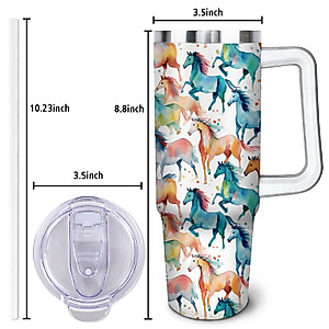 Puhnhsv 30 oz Horse Tumbler With Handle and Straw, 30oz Insulated Stainless Coffee Travel Mugs Cup Water Bottle Horse Lovers Gifts for Women Girls