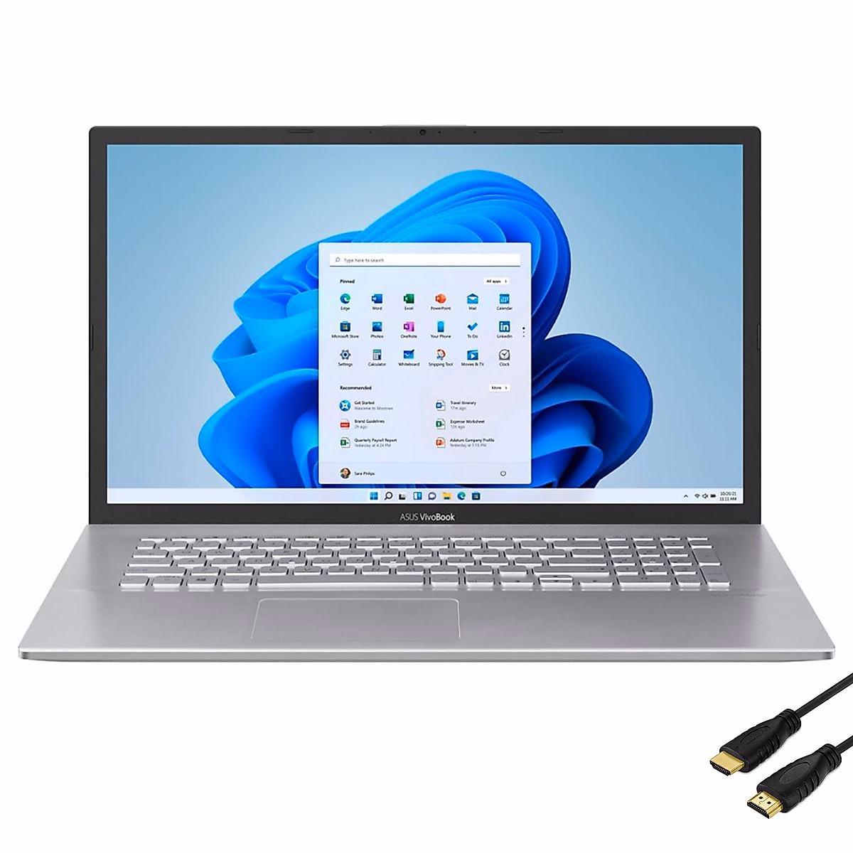 2021 Newest ASUS Vivobook 17.3" HD+ Business and Family Laptop, Intel i7-1065G7, Lightweight, Chiclet Keyboard, Bundle with Woov HDMI, Windows 11 Home, Silver (8GB |256GB SSD, i7)