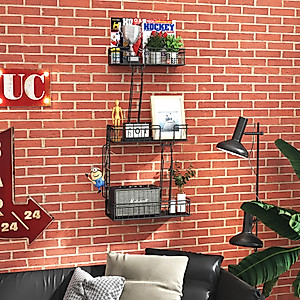 Sumbame 3-Tier Fire Escape Wall Shelf, Black Metal Floating Shelves, Eye-Catching Wall Mounted Picture Ledge Shelf, Unique Knick Knack Shelf Organizer, Funky Home Decor for Living Room and More