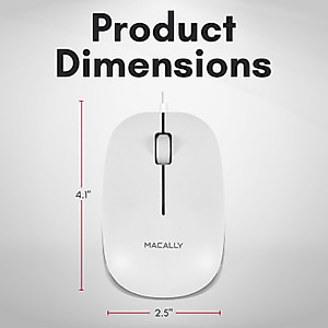 Macally USB Wired Mouse for Mac and Windows - Simple 3 Button Corded Computer Mouse Wired, Scroll Wheel Layout with Long Wire Cord - Plug and Play USB Mouse Wired for Laptop, PC Desktop, Notebook