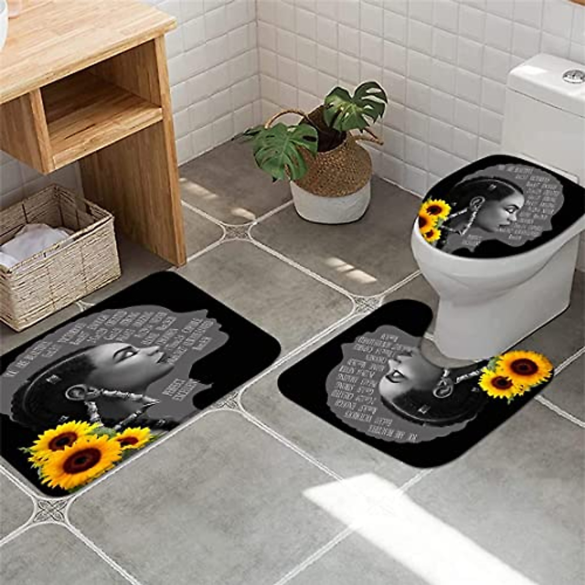 JQH store 4PCS African American Shower Curtain Set with Non-Slip Rugs Toilet Lid Cover and Bath Mat Shower Curtain with 12 Hooks Bathroom Sets with Shower Curtain and Rugs and Accessories