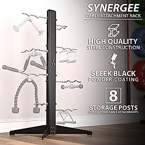 Synergee Cable Attachment Rack. Free-Standing Storage Rack. Multi-Use Storage Posts for Exercise Attachments.