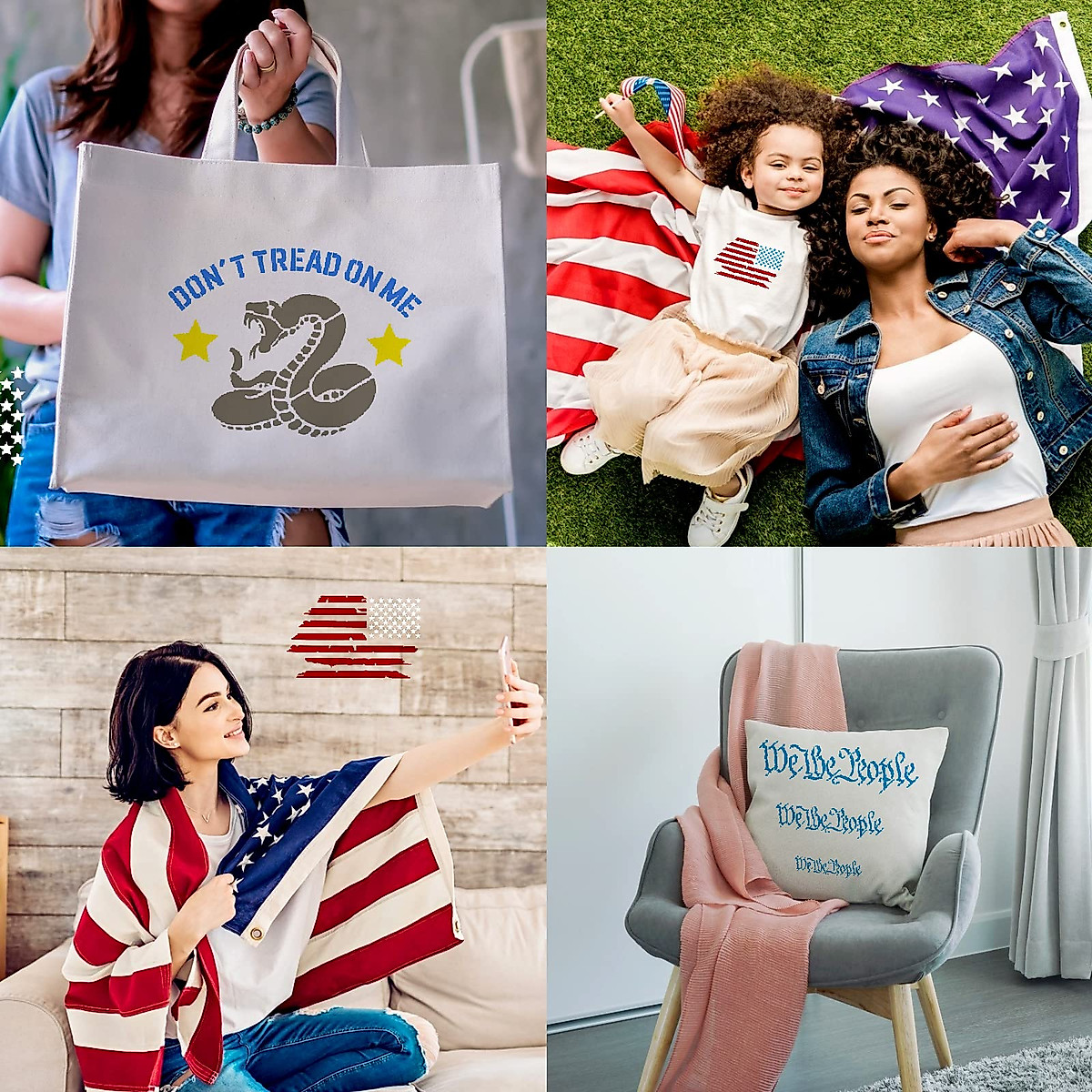 9 PCS American Flag Stencils We The People Stencil Don't Tread On Me Stencils Reusable Tracing Templates Tracing Stencils for Adults Stencils for DIY Card Albums Wall Floor Crafts Decors