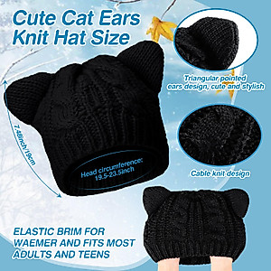 Toulite 3 Sets Winter Beanie Hat Gloves Set Cute Warm Skull Cap Touchscreen Gloves Set Cat Beanie Knitted Hat Touch Screen Knit Gloves for Women Girls Halloween Multicolor